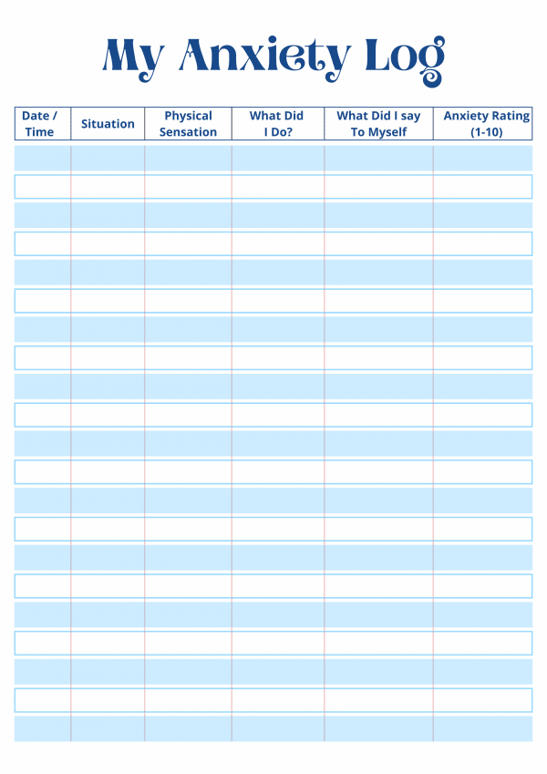 Anxiety Log For Kids Different By Design Learning Anxiety Log For Kids Different By Design Learning